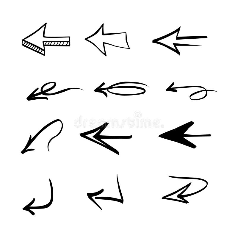 Various Hand-drawn Left Arrows in Different Styles and Designs Suitable ...