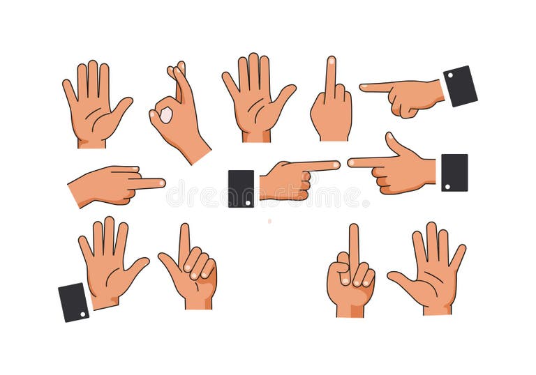 Various Hand Gestures in Flat Design Style Showcasing Communication and ...