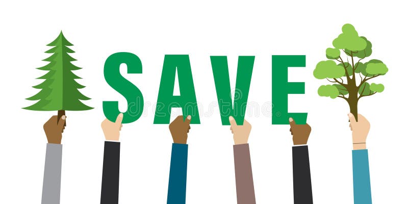 Various Hand Holding Trees and Text - Save. Conservation of Nature ...