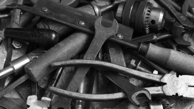 Various Hand Metal Tools Black and White Stock Video - Video of nippers ...