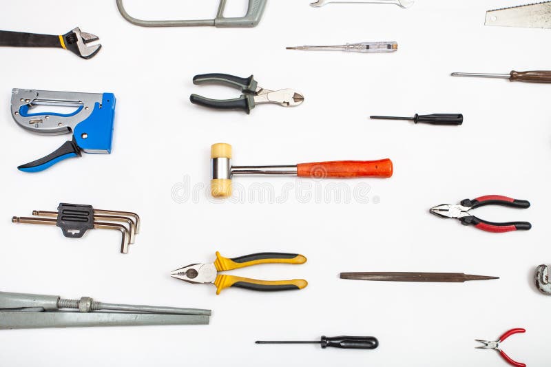 Various Hand Tools Arranged on White Stock Image - Image of mechanical ...