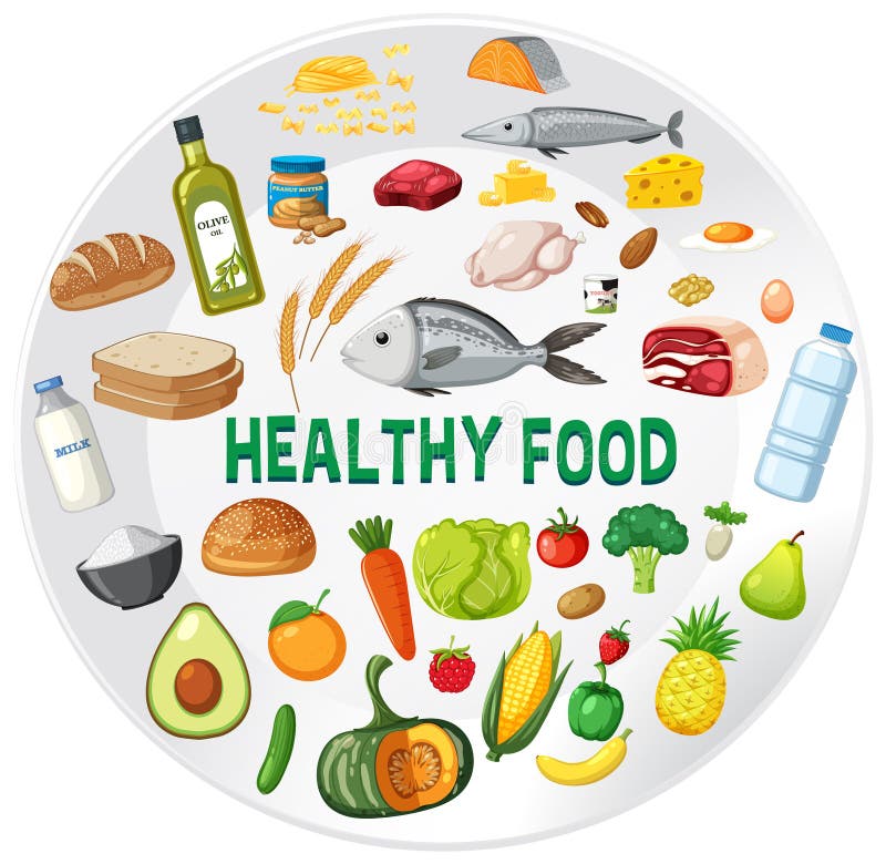 Various healthy food items stock illustration. Illustration of healthy ...