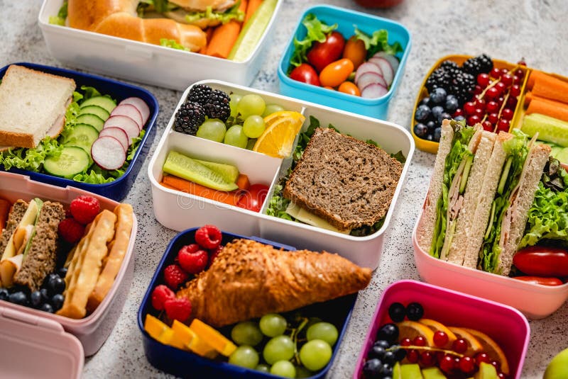 Various of Healthy Lunch Boxes. Pack for School Set in Plastic Package ...