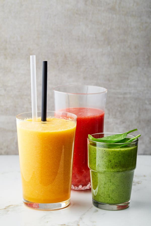 Various Healthy Smoothie Glasses Stock Image - Image of spinach ...