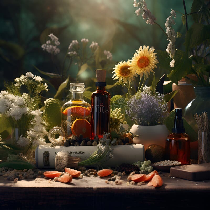 Various Herbal Medicines on the Table, Ai Generative Stock Illustration ...