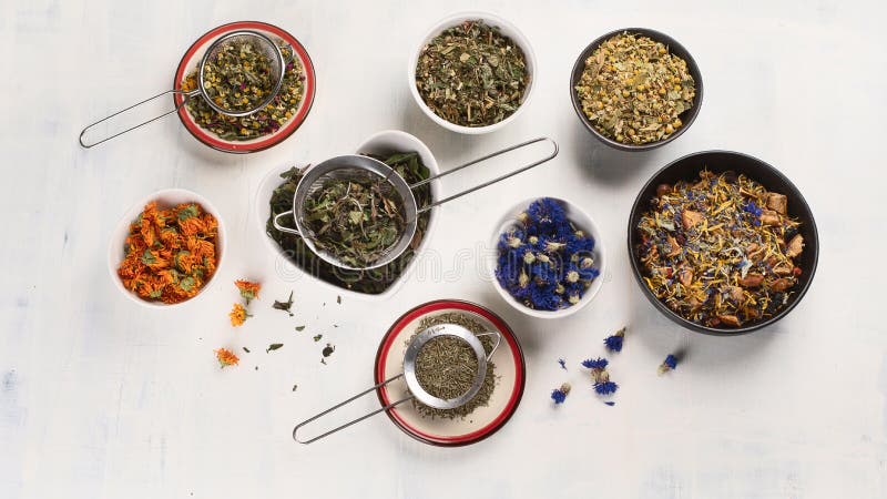 Various Herbal Tea. Top View Stock Photo - Image of herbs, antioxidant ...