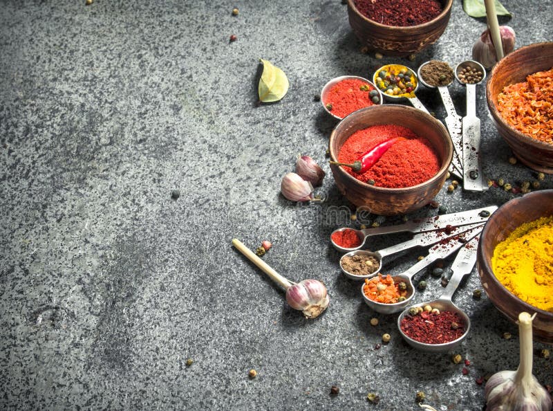 Spices in measuring spoons stock photo. Image of cook - 3822750