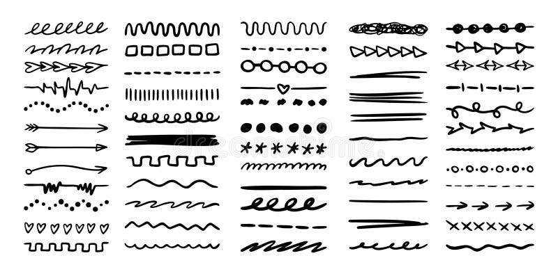 Various Highlighter and Underline Lines Set. Graphic Elements Drawing ...