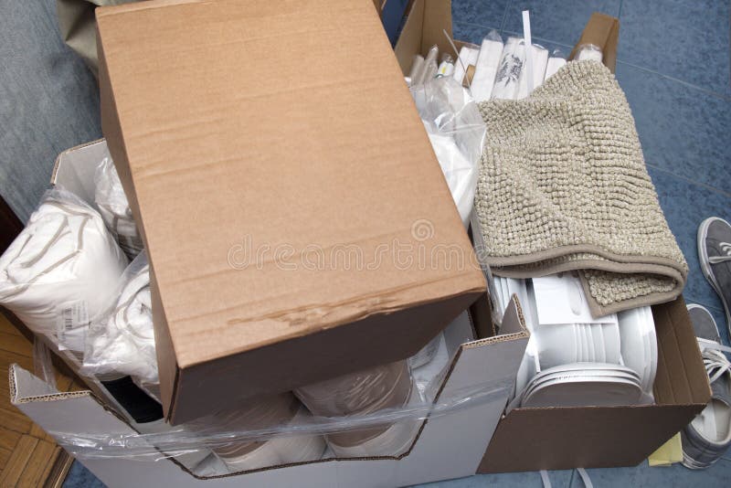 Various Home Related Goods on Floor Stock Image - Image of effects ...