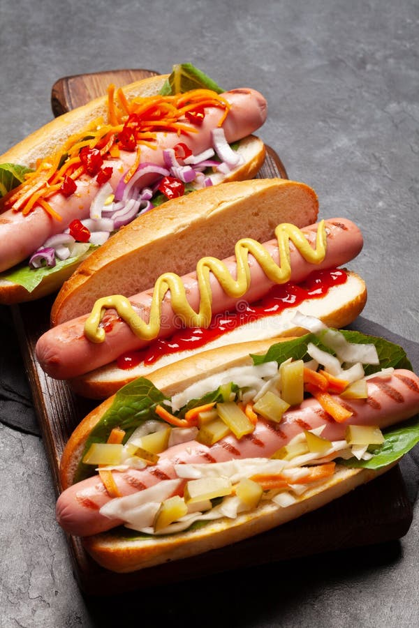 Various Hot Dog with Vegetables, Lettuce and Condiments Stock Image ...