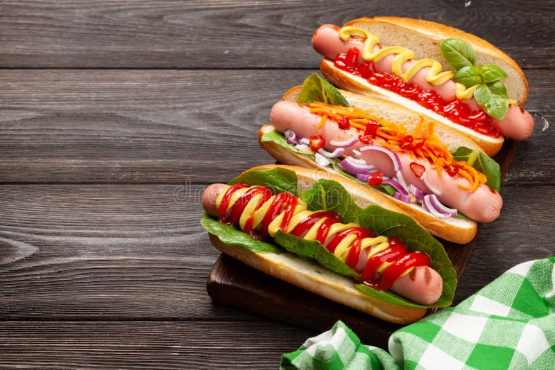 Various Hot Dog with Vegetables, Lettuce and Condiments Stock Image ...
