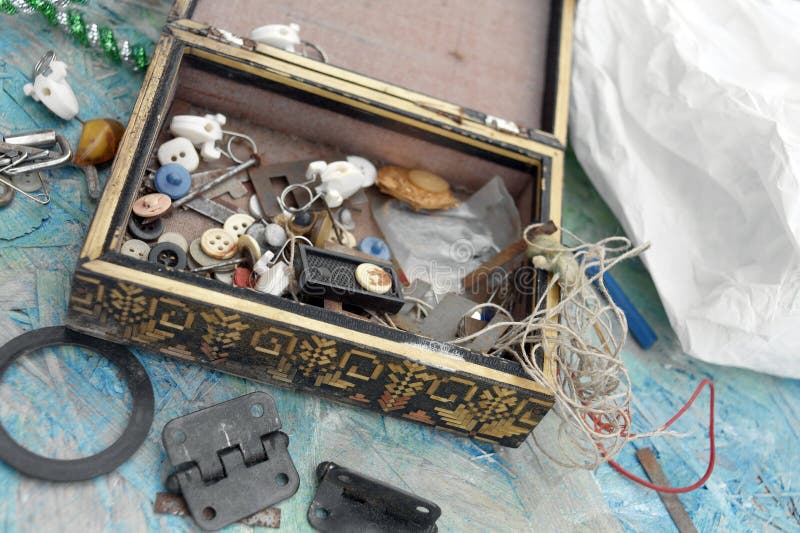Old Box with Scattered Old Unwanted Small Things Stock Photo - Image of ...