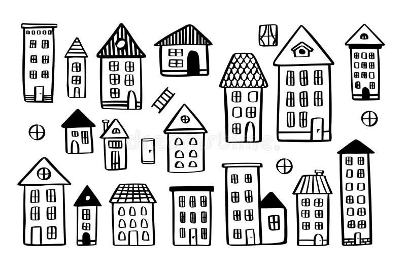 Various Houses Doodle Set. Vector Hand Drawn Doodle Style Stock Vector ...