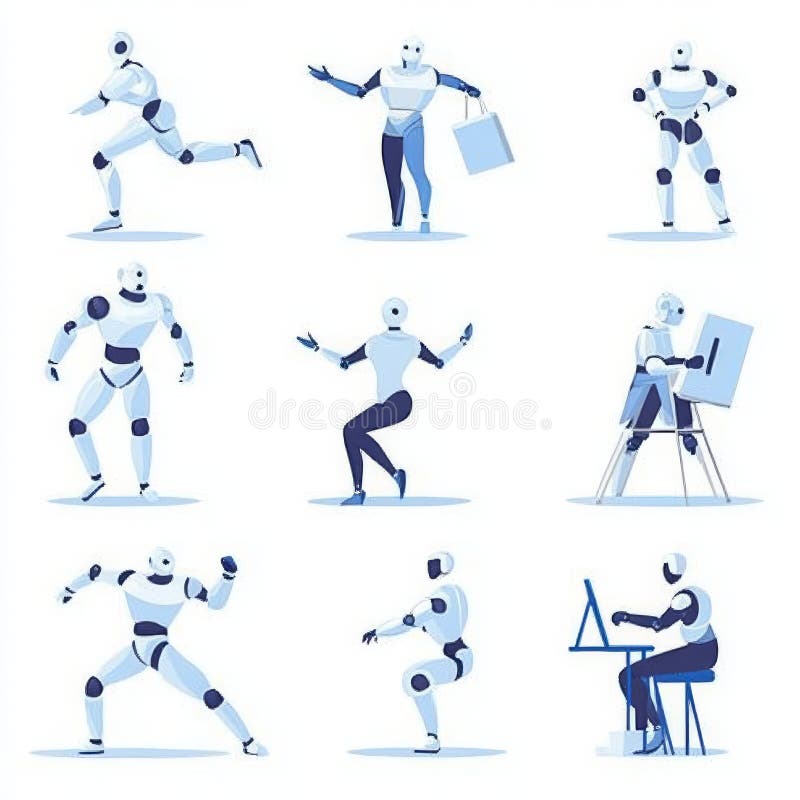 Various Humanoid Robots Engaged in Different Activities, Work, and ...
