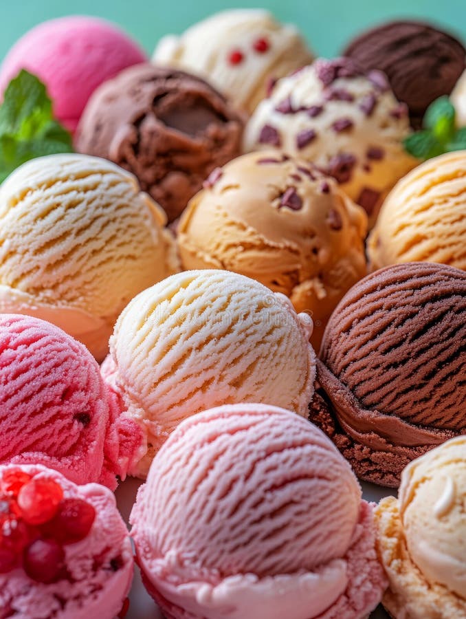 Various Ice Cream Scoops in Multiple Flavors. Stock Photo - Image of ...