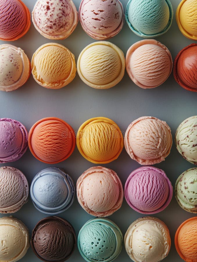 Various Ice Cream Scoops in Rows from Above. Stock Image - Image of ...