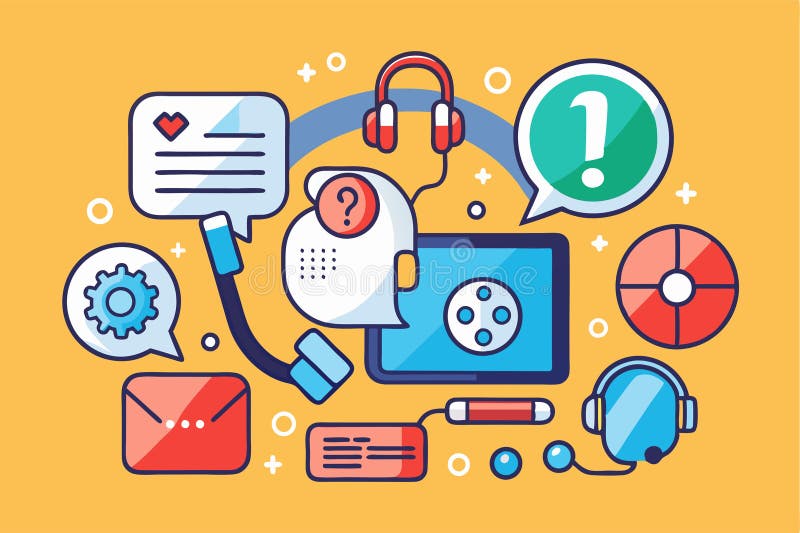 Various Icons Illustrate a Phone Help Service, Showcasing Tools for ...