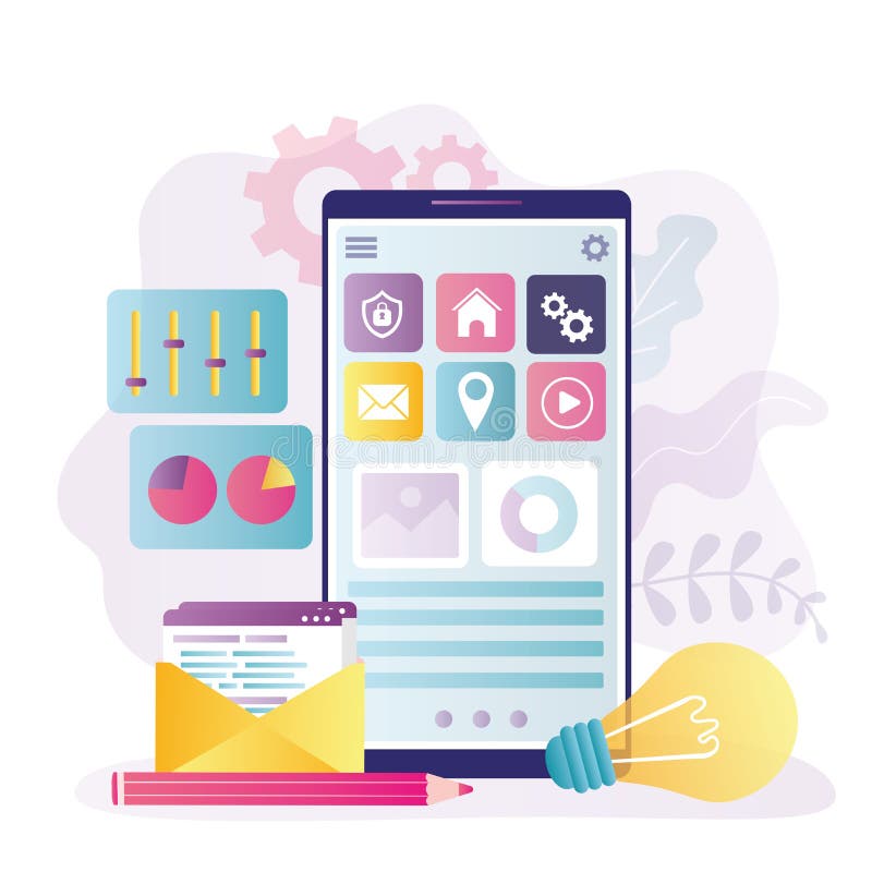 Various Icons on Smartphone Screen. Concept of App Development and Ui ...