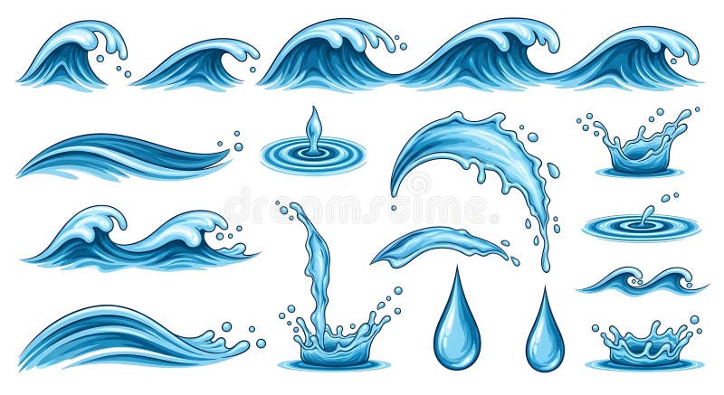 Various Illustrations of Water are Displayed, Featuring Different Wave ...