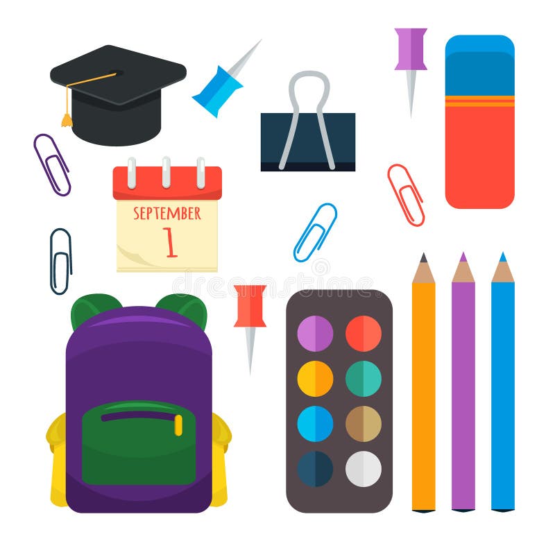 Various Individual School Supplies Vector Set. Stock Vector ...