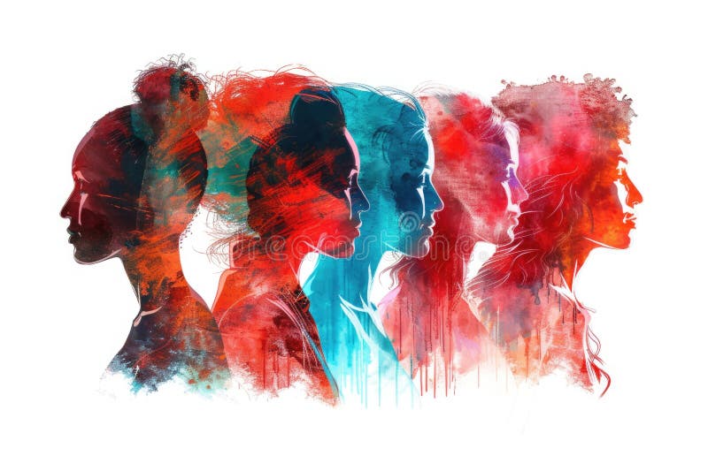 Various Individuals with Distinct Colored Silhouettes Stand Together ...