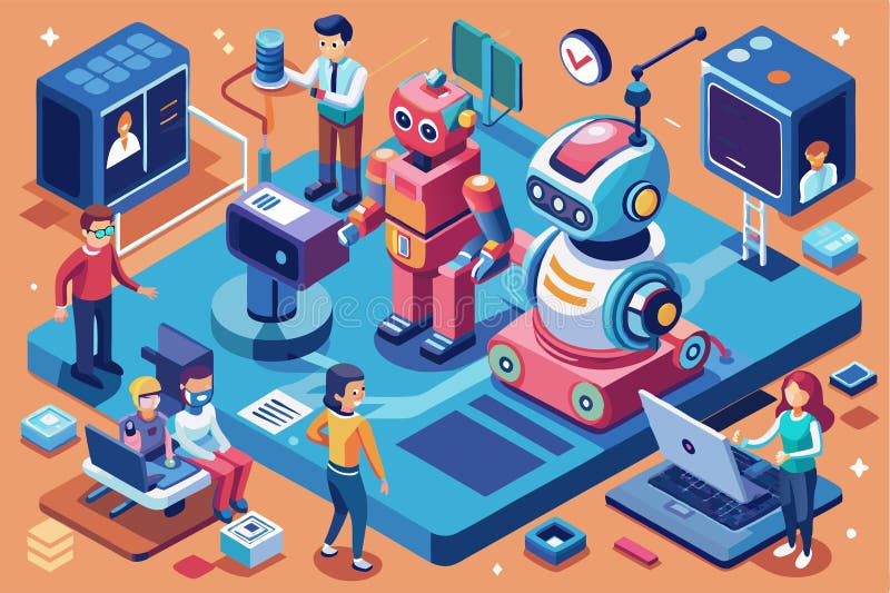 Various Individuals Engage with Customizable Robots in a Colorful ...