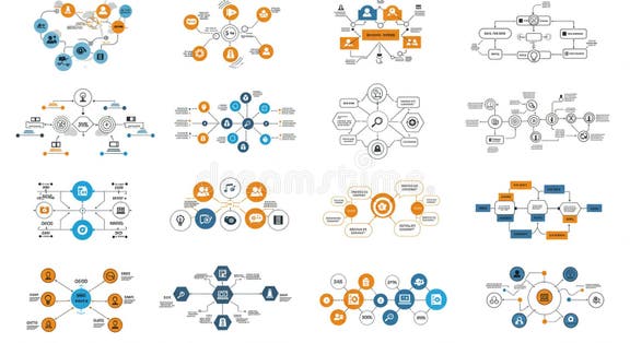 Various Infographic Designs Featuring Interconnected Diagrams and ...
