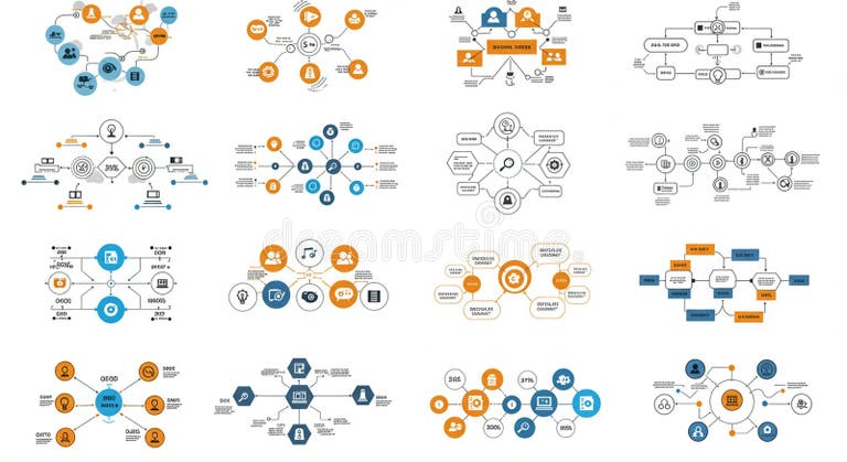 Various Infographic Designs Featuring Interconnected Diagrams and ...