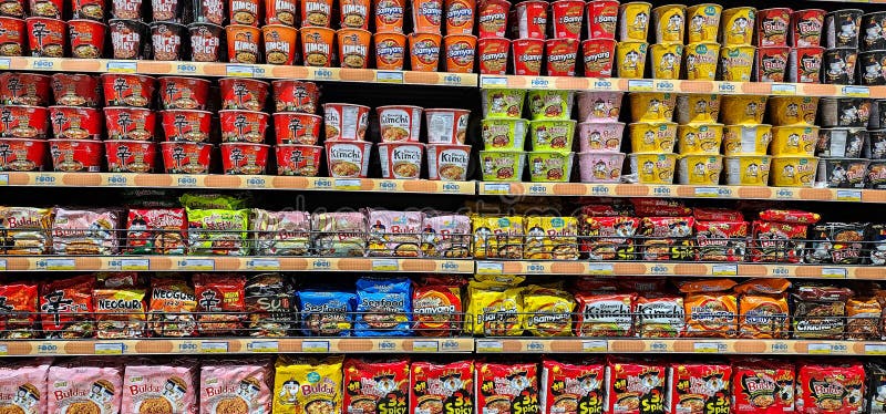 Various Instand Noodles Item on the Shelf Editorial Stock Photo - Image ...