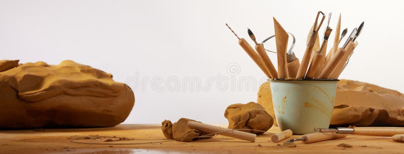 Various Instruments for Carving Clay Placed on Table Stock Photo ...