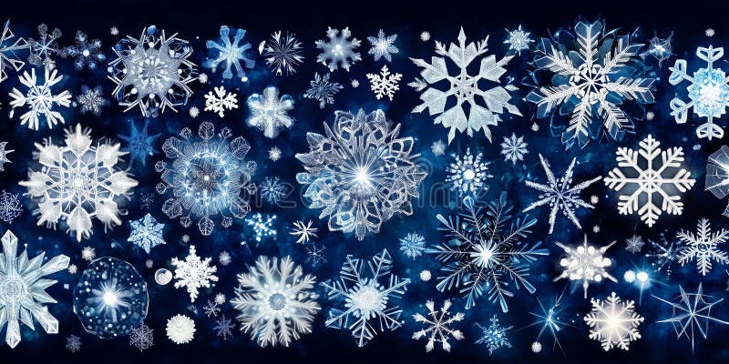 Various Intricate Snowflake Designs Against a Dark Winter Background ...