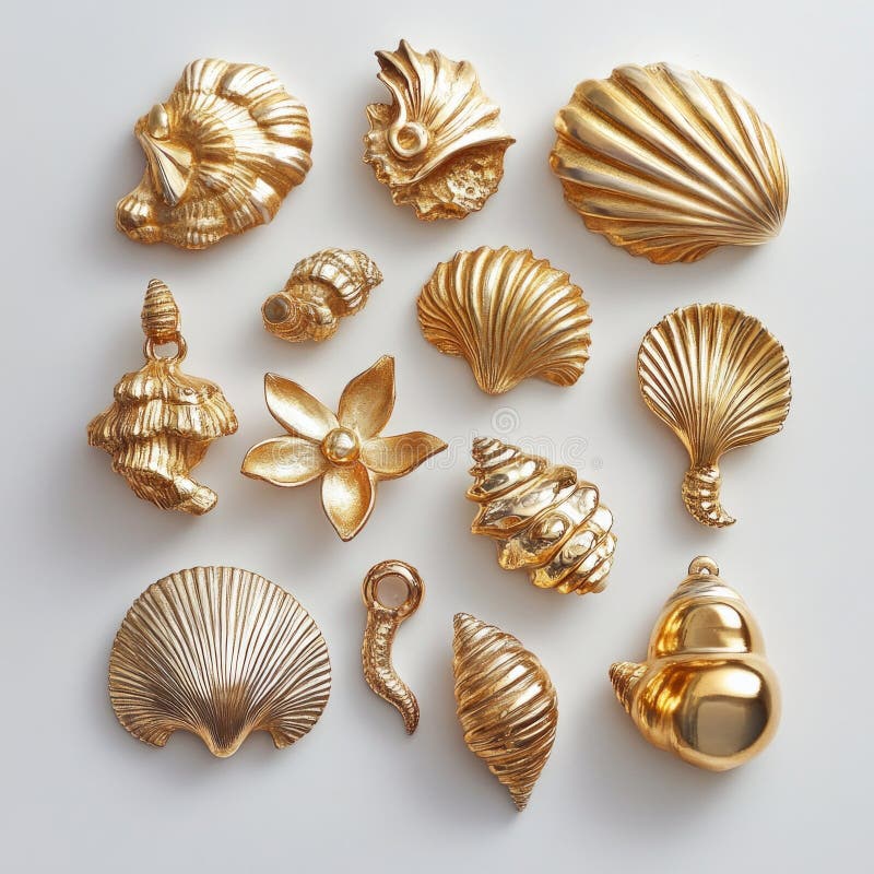 Elegant Golden Seashells Display Exuding Luxury and Nature Vibes Stock ...