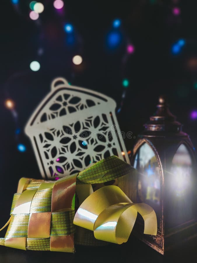 Various Islamic Decorations with a Dark Background and Blurred Lights ...