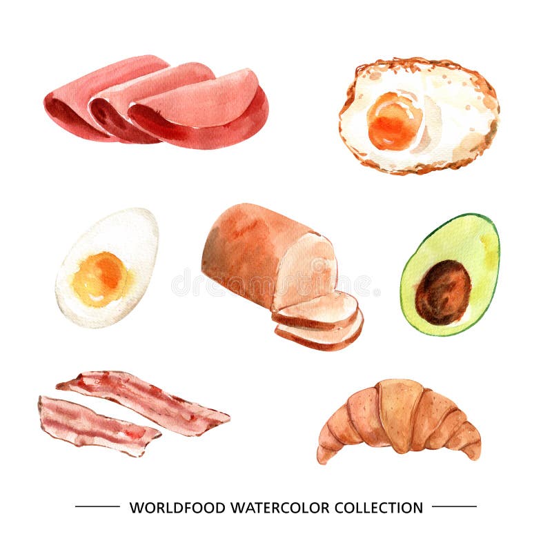 Various Isolated Watercolor Food Illustration for Decorative Use Stock ...