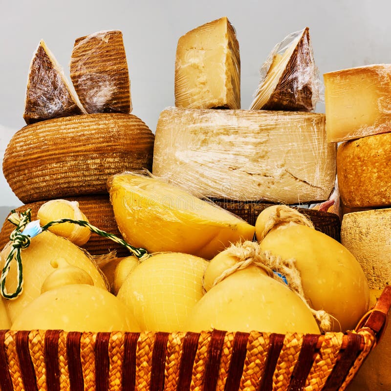 Various Italian Cheeses on the Counter Stock Photo - Image of round ...