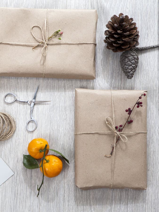 Various Items for Gift Wrapping are on the Table. Stock Photo - Image ...
