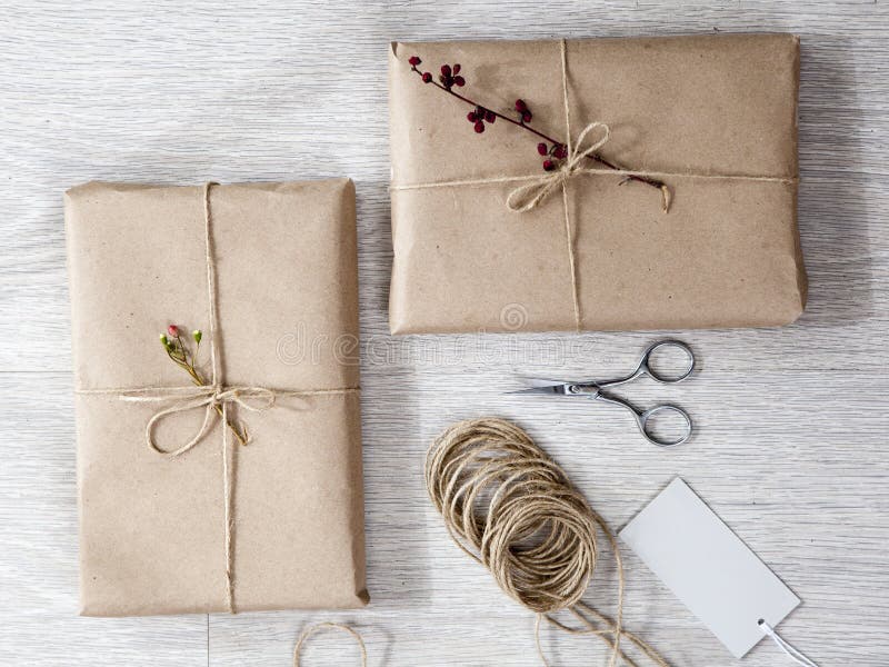 Various Items for Gift Wrapping are on the Table. Stock Photo - Image ...