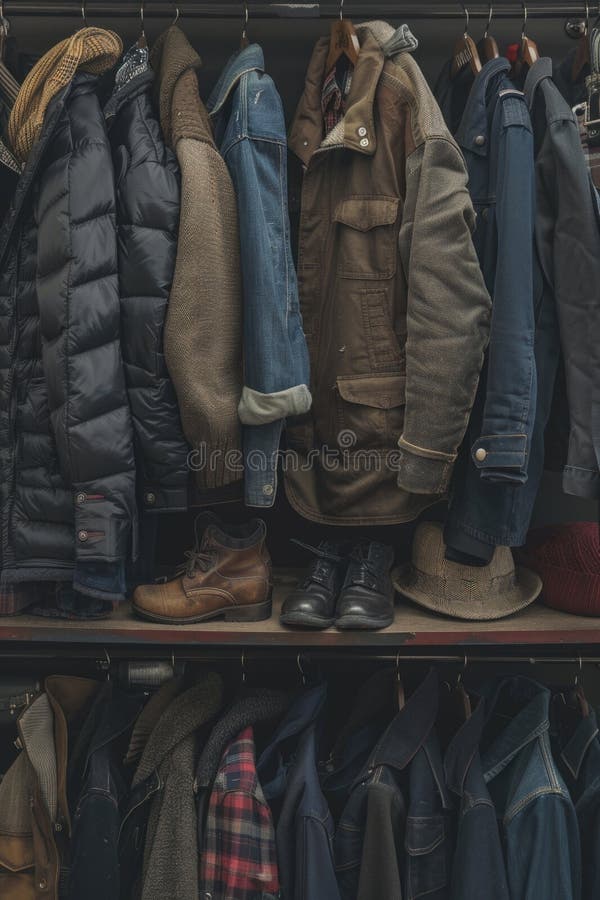 Various Jackets Hanging on a Rack, Suitable for Clothing Store ...