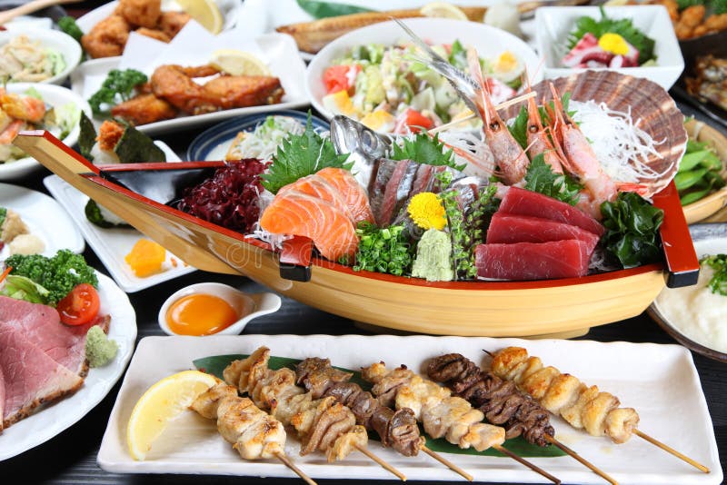 Various Japanese dishes stock image. Image of meat, diet - 85062231