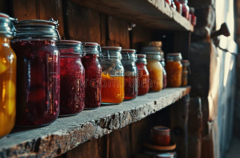 Various Jars of Different Types of Jam are on the Shelf Stock Image ...