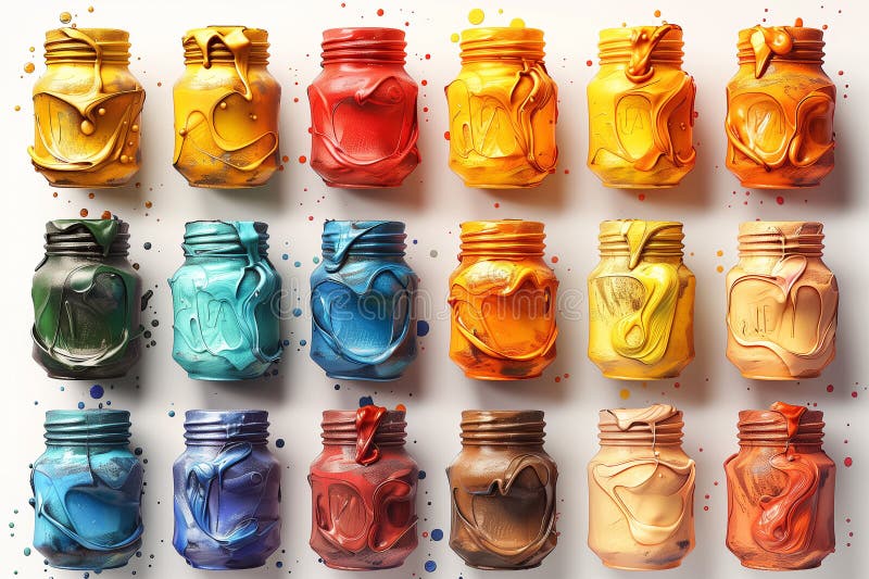 Various Jars Filled with Vibrant Paint Colors Stock Image - Image of ...