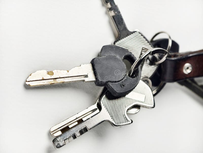 Leather Keychain on White Marble Table, Top View Stock Image - Image of ...