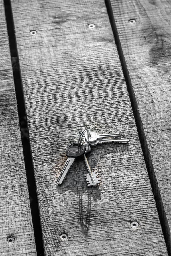 Various Keys with Ring on a Wooden Board Stock Image - Image of shiny ...