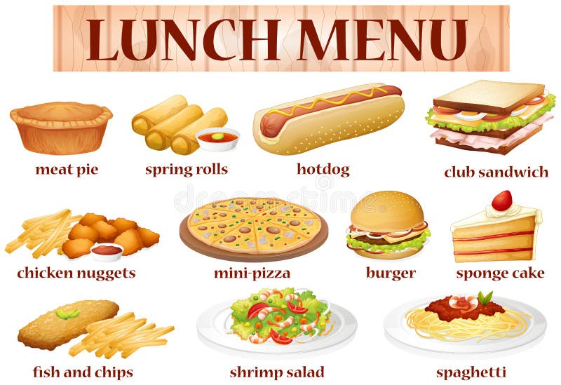 Various Kind of Food for Lunch Stock Vector - Illustration of fast ...