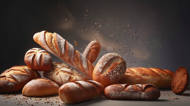 Various Kinds of Breadstuff. Bread, Baguette, Bun and Croissant ...