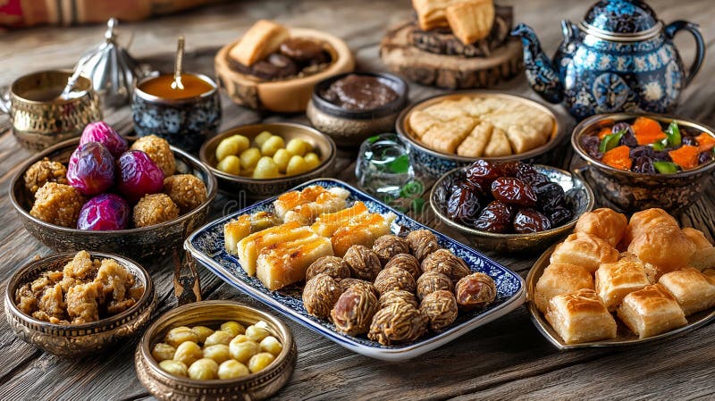 Various Kinds of Dishes To Break the Fast, Such As Water, Dates, Cakes ...