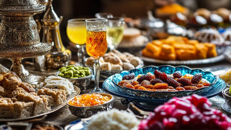 Various Kinds of Dishes To Break the Fast, Such As Water, Dates, Cakes ...