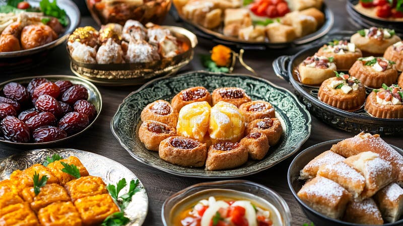 Various Kinds of Dishes To Break the Fast, Such As Water, Dates, Cakes ...