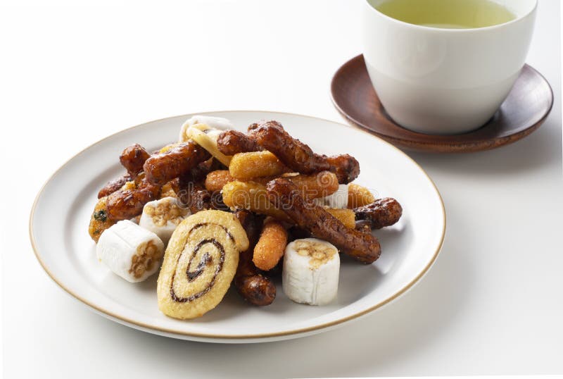 Various Types of Karinto Placed on a White Background Viewed from Above ...