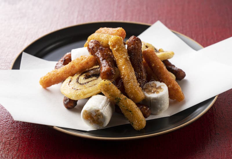 Various Types of Karinto Placed on a White Background Viewed from Above ...